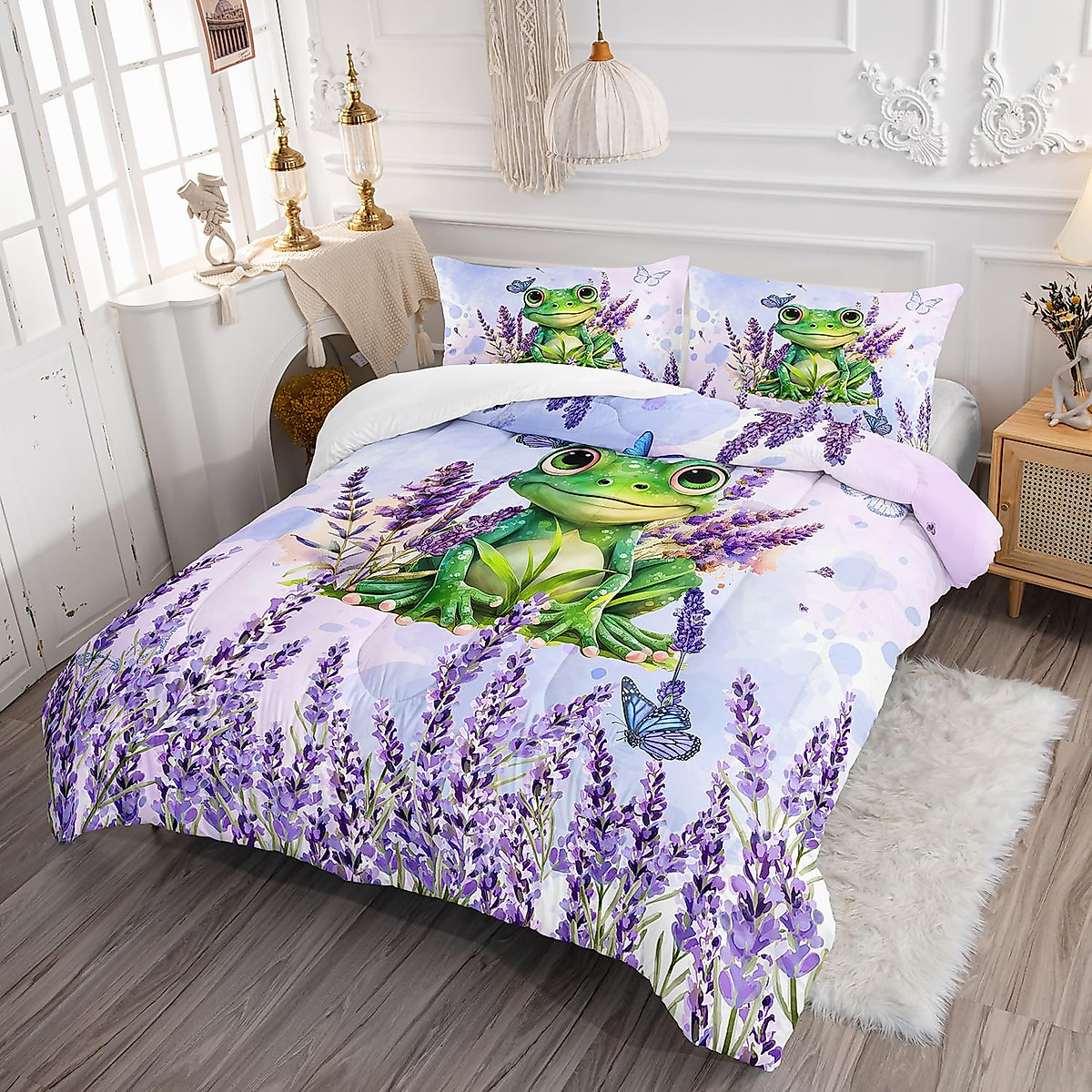 AILONEN Cute Frog Bedding Set Twin Size, Tropical Amphibian Comforter Set for Kids Boys Girls,3D Animal Theme Bed in a Bag,3 Pieces, 1 Quilt and 2 Pillowcases,Soft Microfibre