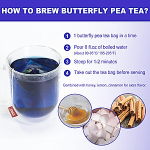 FullChea - Butterfly Pea Flower Tea Bags, 30 Teabags, 1.3g/Bag - Premium Dried Butterfly Pea, Cultivated from Thailand - Non-GMO - Caffeine-Free - Rich in Antioxidants & Support Eye Health