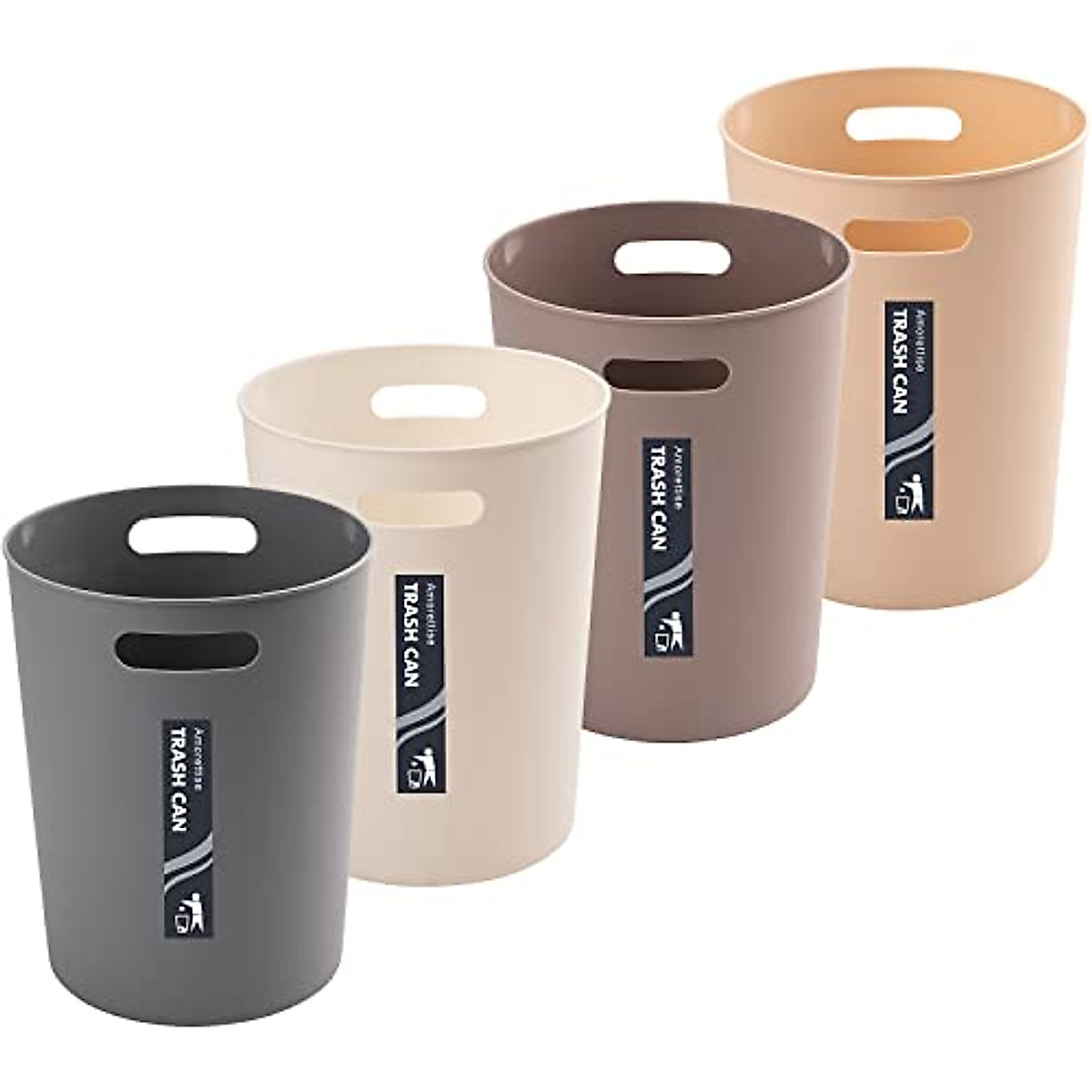 Amorettise 4 Pack Small Trash Can for Bathroom - 3 Gallon/12-Liter Wastebasket, Round Plastic Garbage Container Bin for Bedroom Office.