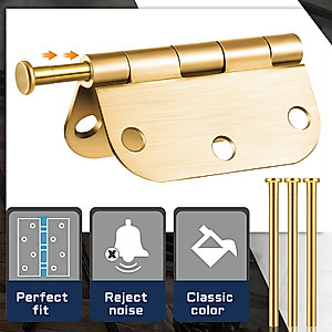 Ferraycle 6 Pack Hinge Pins for Doors 3.5 Inches Hinge Pin Oil Rubbed Bronze Door for Interior Security Replacement(Gold)