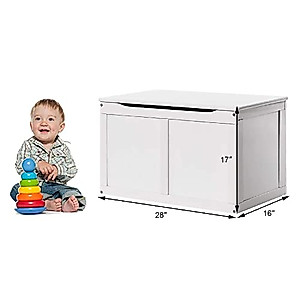 HONEY JOY Kids Wooden Toy Box, 2 In 1 Large Toy Storage Truck Bench with Flip-Top Lid, 2 Safety Hinges & Groove Handle, Toddler Big Toy Chest for Playroom & Bedroom, Gift for Boys Girls Age 3+