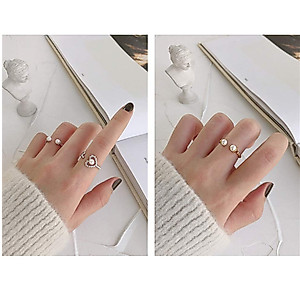N+A Dainty Shell Pearl Sterling Silver Ring for Women Girls Statement Expandable Open Rings Minimalist Imitation Pearls Twisted Finger Fashion Cute Jewelry for Girlfriend (Gold)