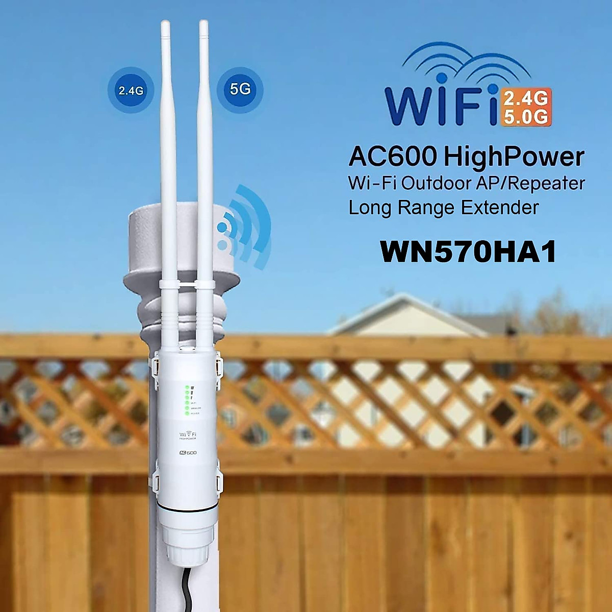 AC600 Long Range Outdoor WiFi Extender with Ethernet Port, MyMAX WN570HA1 Dual-Band 2.4+5GHz 600Mbps Weatherproof Outside PoE Access Point/Wireless Repeater/Signal Booster Amplifier in 2-Antenna