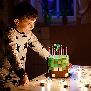 13 Pcs Birthday Cake Candle TNT Themed Birthday Candles 3D Design Green Number Candles for Birthday Cakes Dynamite Birthday Candles for Wedding Baby Shower Video Game Party Kids Adults (Number 7)