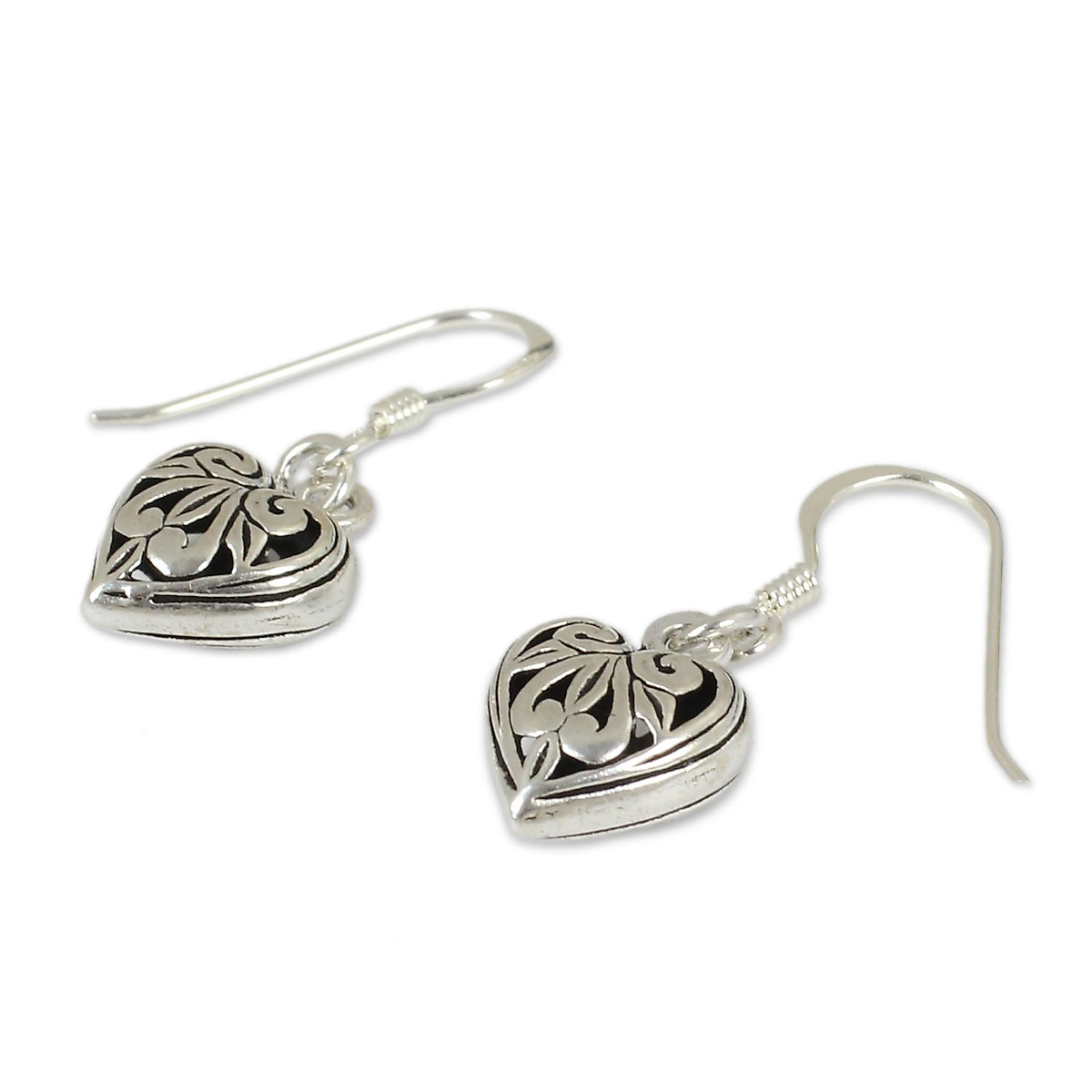 NOVICA Artisan Handmade Sterling Silver Heart Earrings Romantic Dangle No Stone Thailand [1.2 in L x 0.4 in W x 0.2 in D] ' Filigree Heart'
