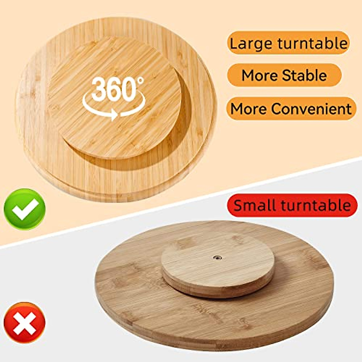 HAOBYBL Lazy Susan Organizer 11" Wooden Lazy Susan for Table 360 Degree Rotating Spice Rack with Non-Slip Mat, for Pantry Countertop, Table Storage