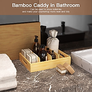 DUJEN Bamboo Food Container Lid Organizer, Kitchen Cabinet Organizer with Adjustable Dividers for Plastic Lids and Covers Storage, Kitchen Pantry Organizer for Multipurpose Lid Holder