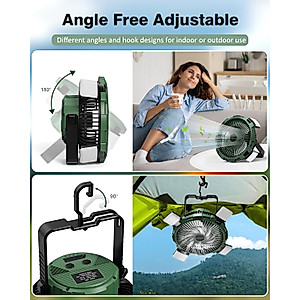 Camping Fan with LED Lantern, 8000mAh Rechargeable Battery Powered Tent Fan for Camping Hanging, Camping Outdoor Fan with Remote, 4 Speed Camping Fan for Tents,Travel,Home,Fishing,Sleep,Emergency