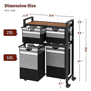 2 Tier Laundry Sorter with Shelf, 140L Laundry Sorter 4 Sections, Laundry Basket Organizer with Rolling Wheels, Grey Black