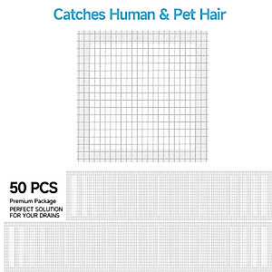 50 Pack, VIVIDLY Disposable Shower Drain Cover Hair Catcher Shower Drain Mesh Stickers, Bathroom, Laundry, Bathtub, Kitchen, Sink, Drain, for Human and pet Hair Catcher (Square 50 PCS)