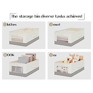 LoforHoney Home Closet Storage Bins with Clear Window, Foldalble Storage Baskets for Shelves with Handles, Fabric Storage Bins for Clothes, Shelf Baskets for Organizing, Beige & Gray, 2-Pack