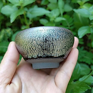 Tenmokus Tea Cup, 4PCS 50ml Chinese Small Cups, Oilspot Glaze Jian Zhan Fired in Kiln Centries' Craftsmenship Porcelain Tea Bowl Perfect for Tea Ceremony