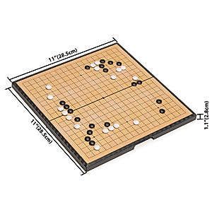Yellow Mountain Imports Medium Magnetic 19x19 Go Game Set Board, 11-Inch with Single Convex Plastic Go Stones - Folding, Portable & Travel-Size Set