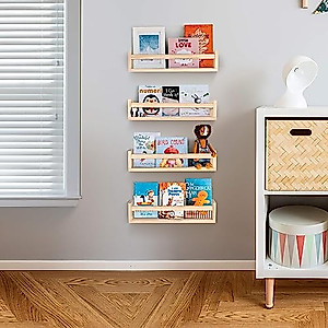 TUEGEGNS Nursery Book Shelves Wall Mounted Set of 4,Floating Wall Bookshelves for Kids,Nursery Shelves for Bookshelf Wall,Kids Bookshelf (Set of 4 Nature)