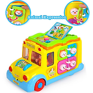 fisca Intellectual Musical School Bus, Learning Educational Toys for Baby & Toddler, Electronic Car with Lights for 1 2 3 Year Old Boys and Girls