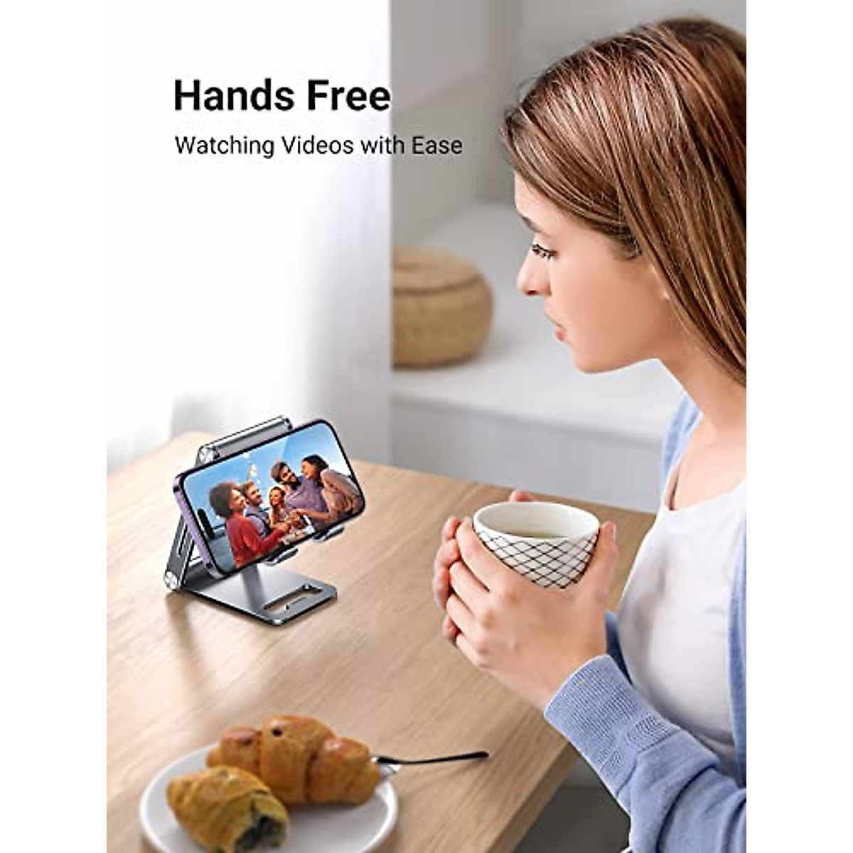 UGREEN Phone Stand for Desk Cell Phone Holder Adjustable Compatible with iPhone 14 13 12 Pro Max 11 XS Max XR X 8 Plus, Nintendo Switch, Aluminum Metal Desktop Phone Stand Portable, Space Grey