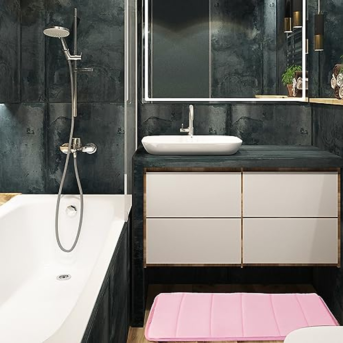 Xerhnan Memory Foam Bath Mat Set - Non Slip, Absorbent, Soft Bath Rug Set - Fast Drying Washable Bath Mat - Size 15.8” x 24” (2, Pink)