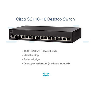Cisco SG110-16 Unmanaged Switch | 16 Gigabit Ethernet (GbE) Ports | Limited Lifetime Protection (SG110-16-NA)