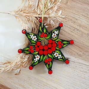 Hand-Painted Christmas Decorations Horse - Star - Tree - 3 Pcs. Set Wooden Painted on Both Sides 9,5 x 9 x 0,5 cm Handmade Christmas Ornaments Folk Art Ukrainian Traditional Petrykivka Craftsmanship