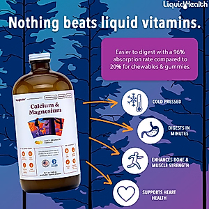 LIQUIDHEALTH 32 Fl Oz Calcium and Magnesium Liquid Supplement Joint and Bones Tissue Support, Citrate Vegetarian Natural Non GMO, Vitamin D3-2 Pack