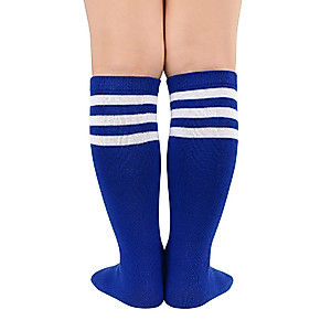 American Trends Kids Soccer Socks for Toddler Boys Girls Knee High Socks Stripes Cotton Sport Long Tube Sock 1 Pair Blue White
