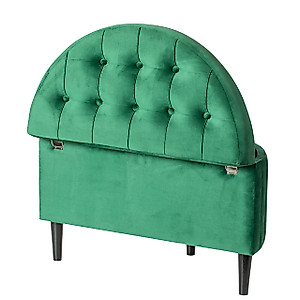 Half Moon Modern Velvet Tufted Storage Ottoman Bench, Green