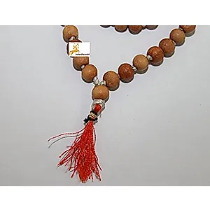 IS4A 8MM TULSI HOLY BASIL PRAYER BEADS JAPA MALA NECKLACE HAND KNOTTED. KARMA 108+1=109 BEADS. BLESSED & ENERGIZED HINDU TIBETAN BUDDHIST SUBHA ROSARY RED TESSEL