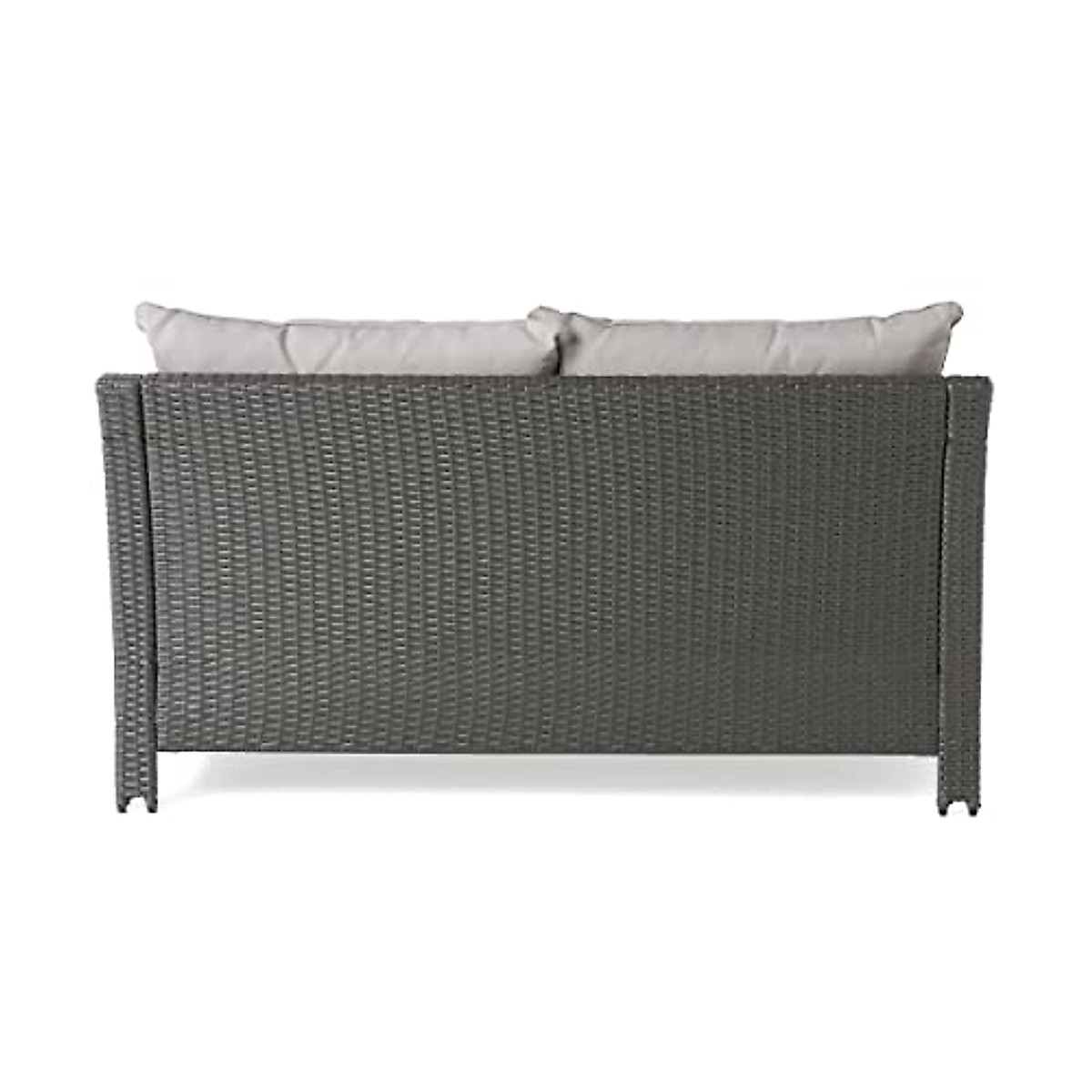 Christopher Knight Home Antibes Outdoor Wicker Loveseat and Table Set with Water Resistant Cushions, 2-Pcs Set, Grey / Silver