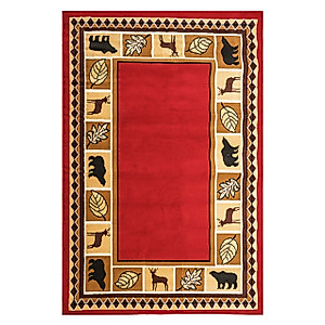 Furnish my Place 631 Red 3 PCS Wildlife Bear Rustic Moose Decor Lodge Cabin Area Rug, Elegant and Durable Mat, Red