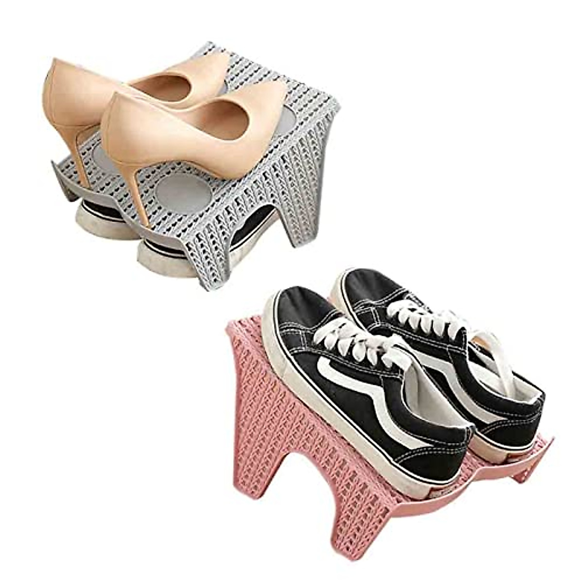 MACIMO Shoe Hanger Footwear Support Rack Space Saving Double Layer Plastic Space Saver Holder (Color : B)