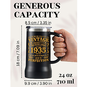 Onebttl 90th Birthday Gifts for Men, Dads, Grandfathers, Granddads, Husband, Vintage 1935 Birthday Gifts 24oz Stainless Steel Beer Stain Mug 24oz