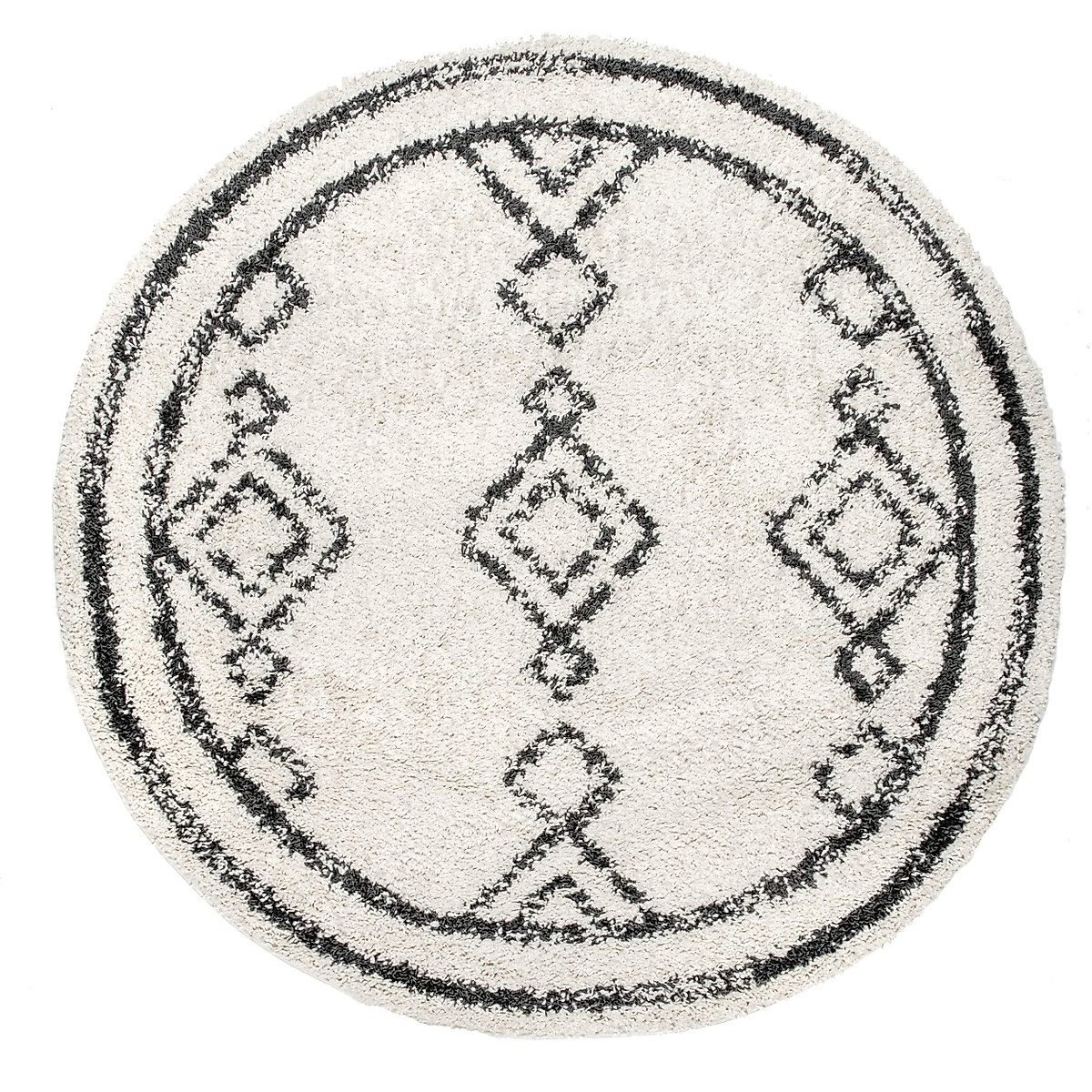 nuLOOM Mira Moroccan Diamond Plush Soft Shag Area Rug, 6' Round, Off-white