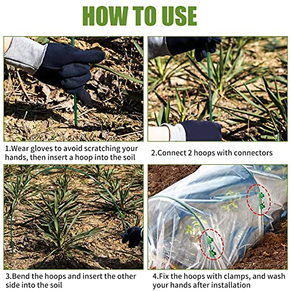 30 Pcs 17in DIY Hoops Grow Tunnel- Row Cover Garden Hoops Detachable Rust-Proof Fiberglass Support Hoops Frame DIY Greenhouse Hoop House Kit for Indoor and Outdoor Plants Raised Beds Support