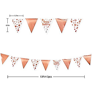 40Ft Rose Gold Happy Birthday Decorations Happy Birthday Banner Bunting Triangle Flag Pennant Garland Streamer Backdrop for Girls Women 13th 16th 21st 30th 40th 50th 60th Happy Birthday Party Supplies