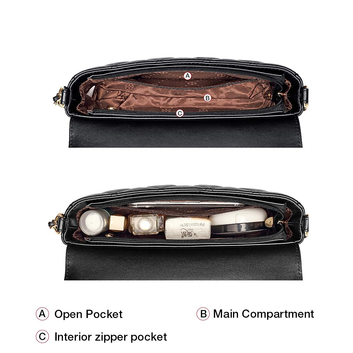 Small Leather Crossbody Bag for Women Split Cowhide Lady Quilted Shoulder Purse and Handbag Girl Classy High End Look Bag (Black)