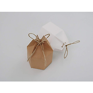 50Pack Paper Gift Boxes Lantern Hexagon Kraft Paper Package Box with Twine Candy Chocolate Gift Packing Wrap for Wedding Party Christmas White