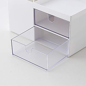 YOSCO Desktop Storage Organizer Mini Box for Office Supplies Container Pen Holder for Desk Cute Pencil Cup Pot Makeup Brush Holder (White)