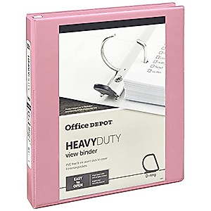 Office Depot® - Binders - Durable D-Ring View Binder - Vinyl - 8-1/2" x 11" - Pink
