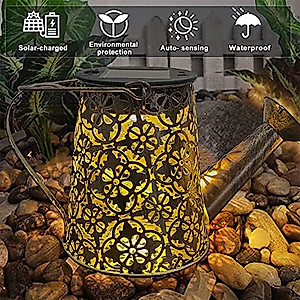 Solar Garden Watering Can Lights,Solar Waterfall Lights with Cascading Lights Waterproof Charging Board,Garden Decor for Outside,Outdoor Solar Light String Fairy LED Hanging Lantern for Yard Decor SY