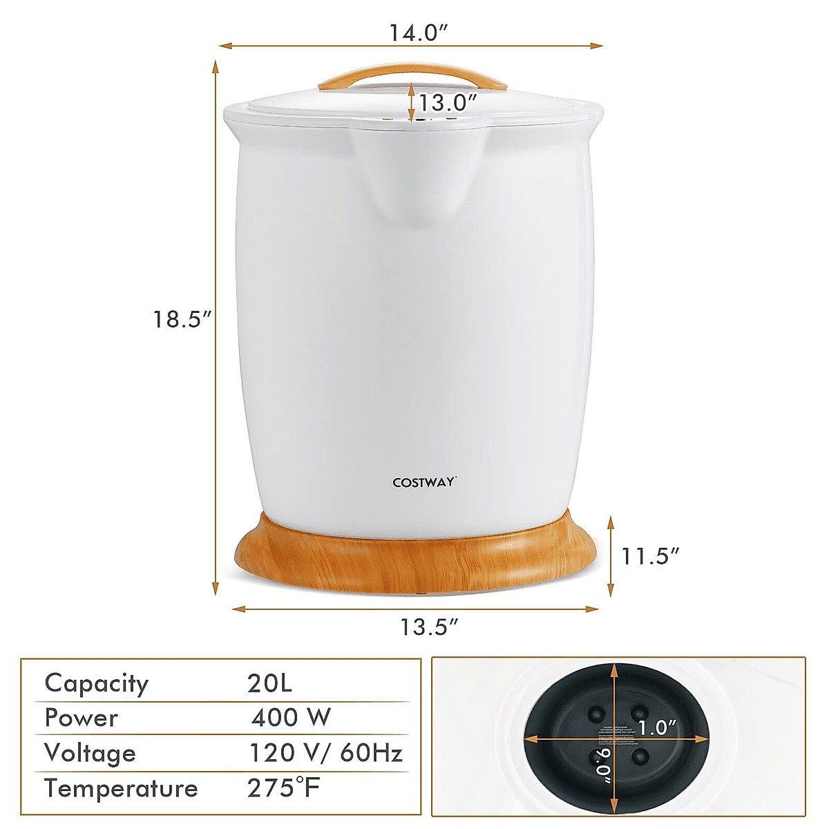 COSTWAY Bucket Style Towel Warmer, Large Towel Warmer with Fragrance Holder, Fits up to Two 40” x 70” Oversized Towels, Bathrobes, Blankets, Auto Shut Off, Luxury Towel Warmer for Bathroom, Spa