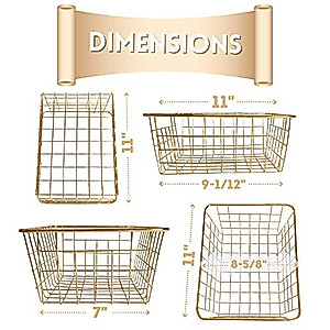 Majika 2 Piece Gold Wire Basket Set - Storage | Decor | Crafts | Kitchen Organizing | Great for Closets | Cabinets | Pantries | Tables | Counter Tops | Office Storage | Nesting Baskets |