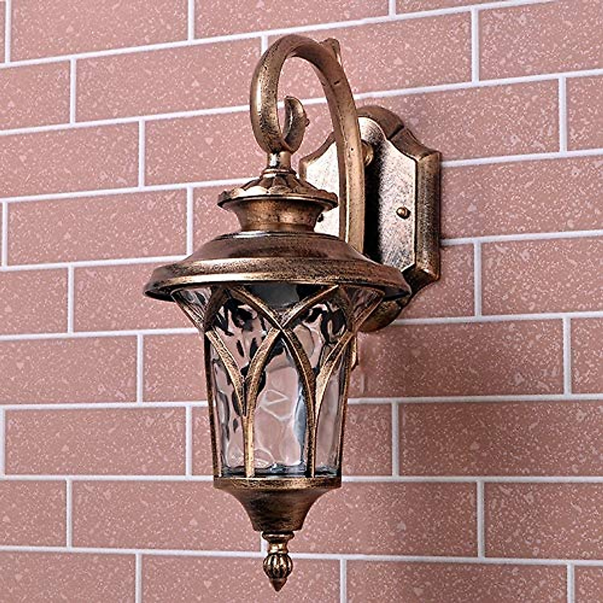 PEHUB Traditional Bronze Outdoor Diecast Aluminium Patterned Glass Wall Mounted IP23 Lantern - Balcony Wall Sconce Courtyard Villa Landscape Light E27 Edison Lamp - Loft Bar Wall Lamp Exterior Light F