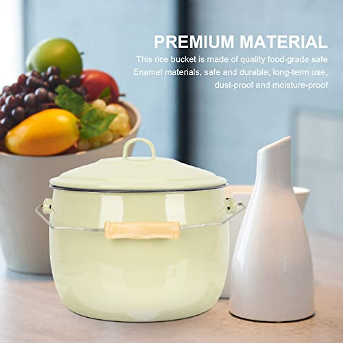 Zerodeko Enamel Kitchen Canister Food Storage Container Enamel Rice Bowl Flour and Sugar Containers Food Storage Containers for Dry Food Sugar Coffee Tea Light Green