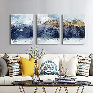 Abstract Canvas Wall Art for Living Room Modern Navy Blue Abstract Mountains Print Poster Picture Artworks for Bedroom Bathroom Kitchen Wall Decor 3 Pieces Framed Ready to Hang