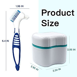 2 Packs Denture Bath Cases and 2 Packs Denture Brushes kit, Portable Professional Denture Cups Denture Boxes Dentures Container with Removable Basket for Home Use (Blue, Green)