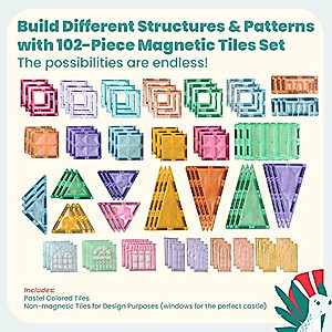 OMBU Pastel Magnetic Tiles for Kids, 102 Pieces - STEM Toy, Magnetic Building Blocks for Kids - Textured Magnet Tiles for Kids with Storage Bag