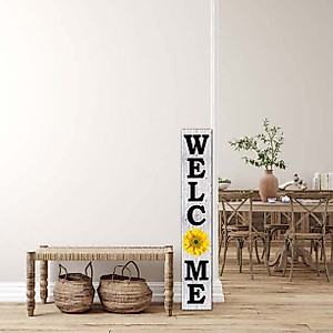 KPSheng Sunflower Hanging Signs Spring Welcome Porch Wood Sign 8x48 Inch Summer Spring Door Summer Hanging for Front Door Garden Home Yard Sunflower Party Decorations
