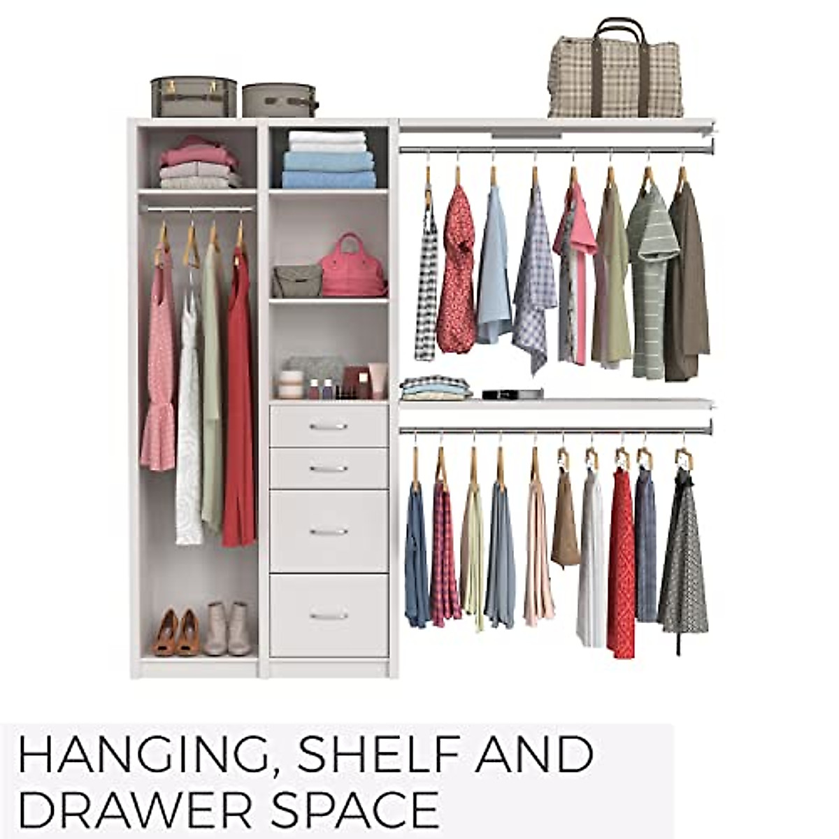 ClosetMaid 6105140 SpaceCreations 52" - 87" Wood Closet Organizer Kit, Classic White