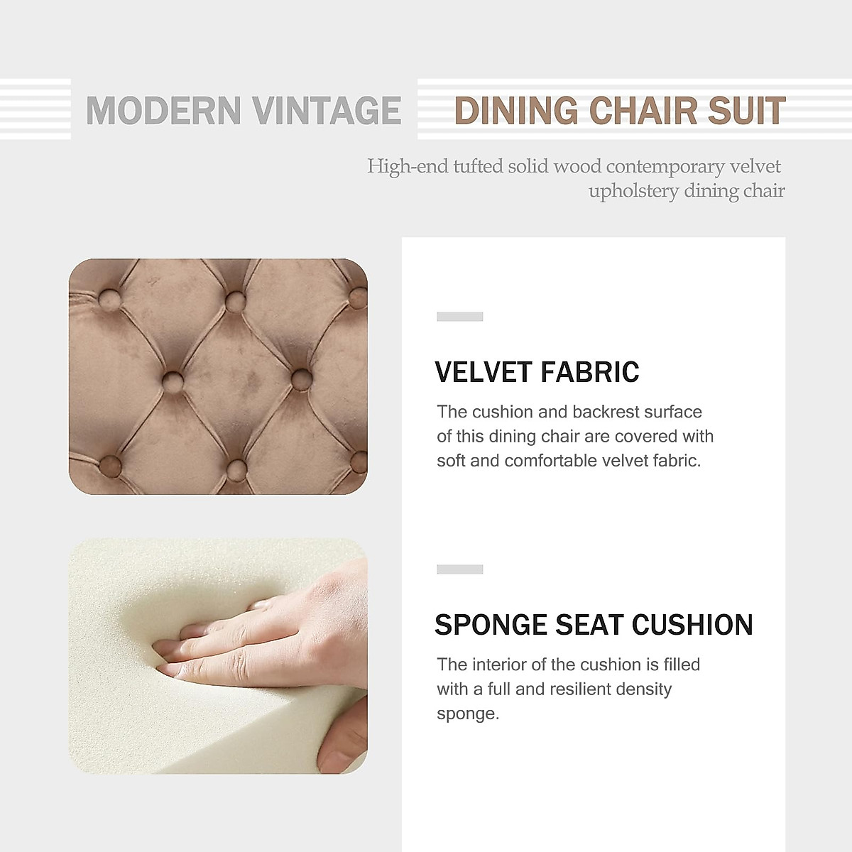 Hixkol Velvet Dining Chairs Set of 2,Upholstered Dining Chairs with Ring Pull Trim and Button Back,Modern Seating for Kitchen, Bedroom & Living Room(Khaki)