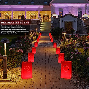 12 Pieces Luminary Paper Bags with 12 Pcs LED Flameless Candle Red Hearth Luminaries Paper Bags Flame Resistant Candle Bag for Valentine's Day Wedding Outdoor Party Home Decoration